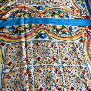 Majolica Sicilian Panel Pattern Silky Satin Fabric-digital Print is ...