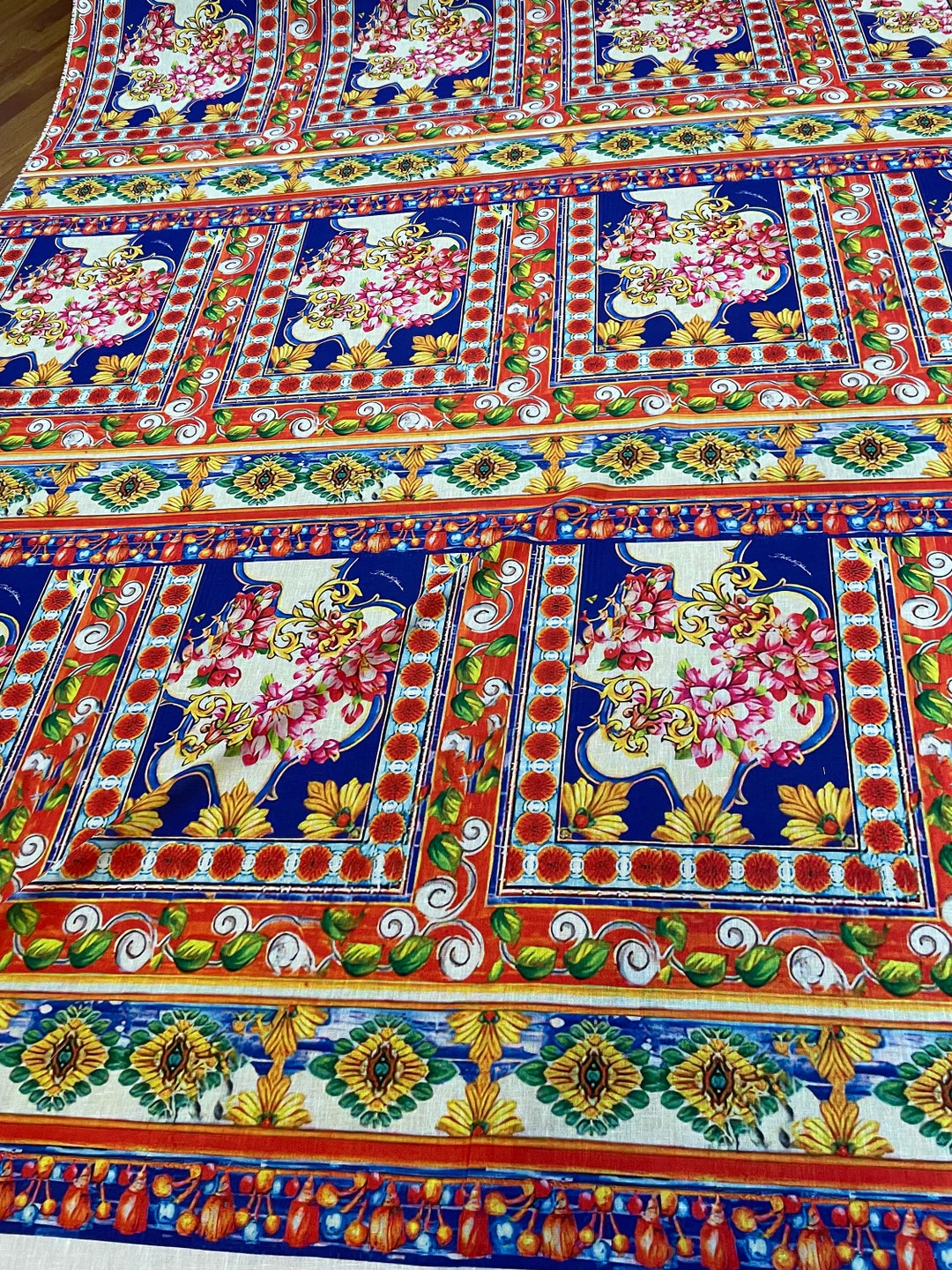 Caretto sizilianische Muster Leinen Stoff,Hochwertiger Stoff ...