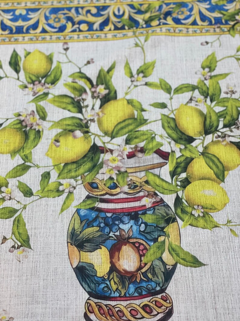 Lemon and Vase Pattern French Style Design Linen Fabric. - Etsy