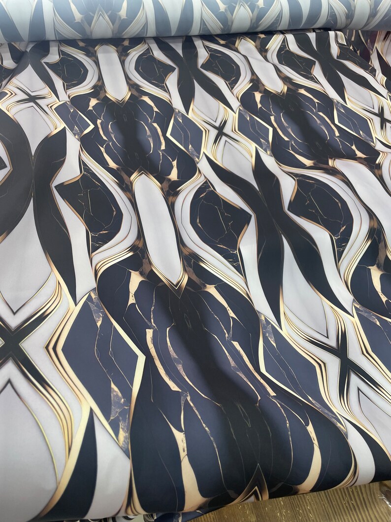 Golden Marble Silky Satin Fabric: Black & Gold Dress Material - Etsy