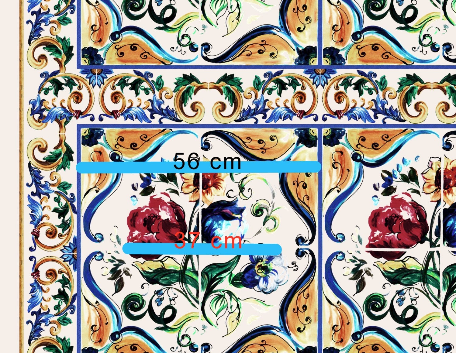 Majolica Sicilian Pattern Linen Fabric Highquality Fabric - Etsy