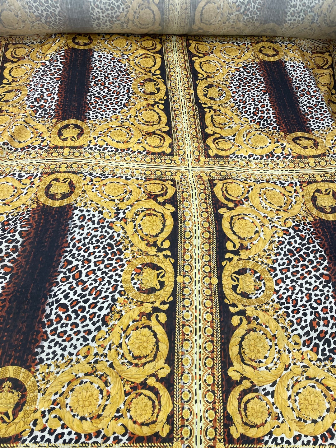 Leopard Baroque Pattern Linen Fabric: Upholstery & Apparel - Etsy