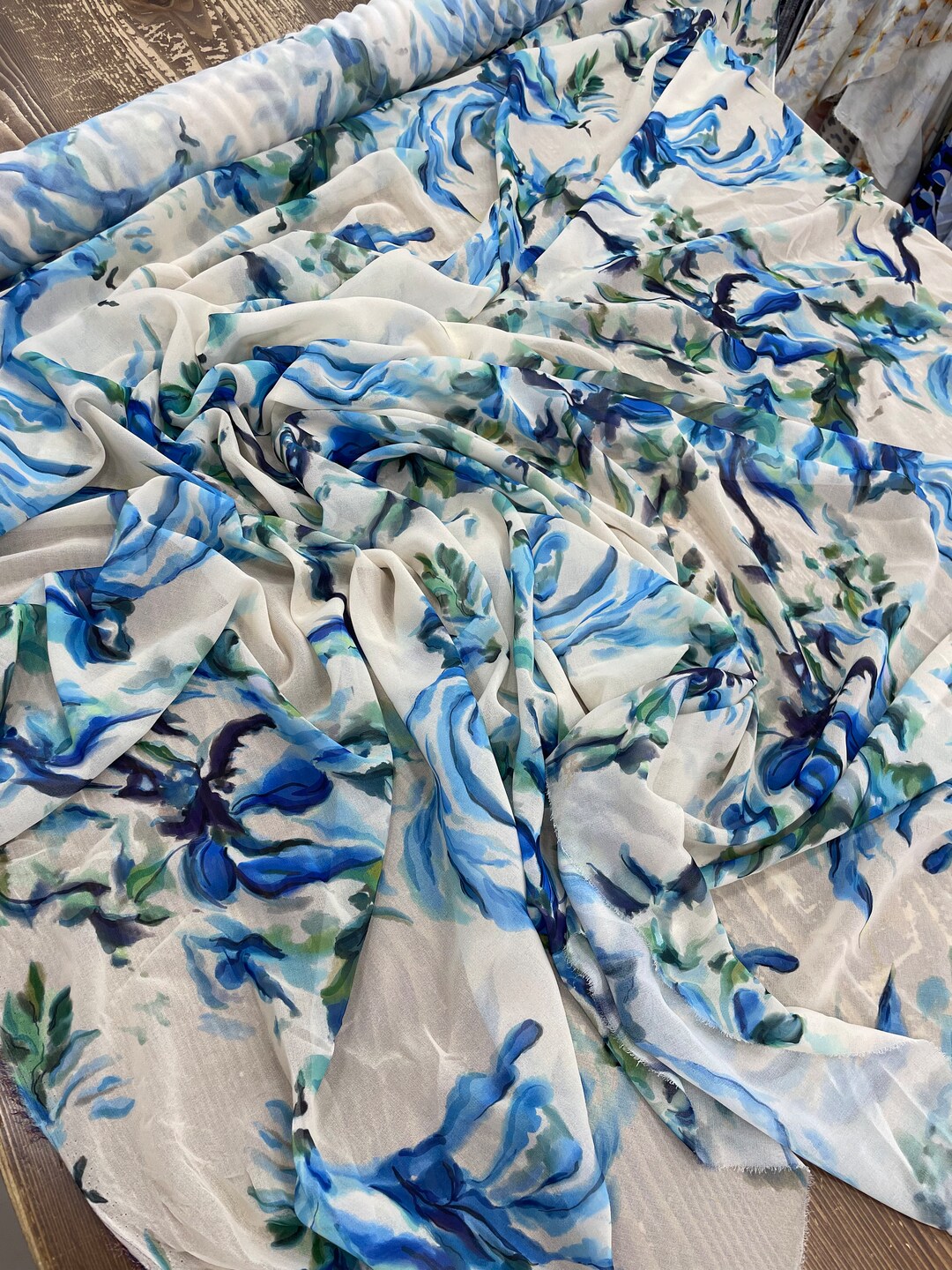 Blue Floral Tie Dye Silky Chiffon Fabric (1.64 Yards Wide) - Etsy