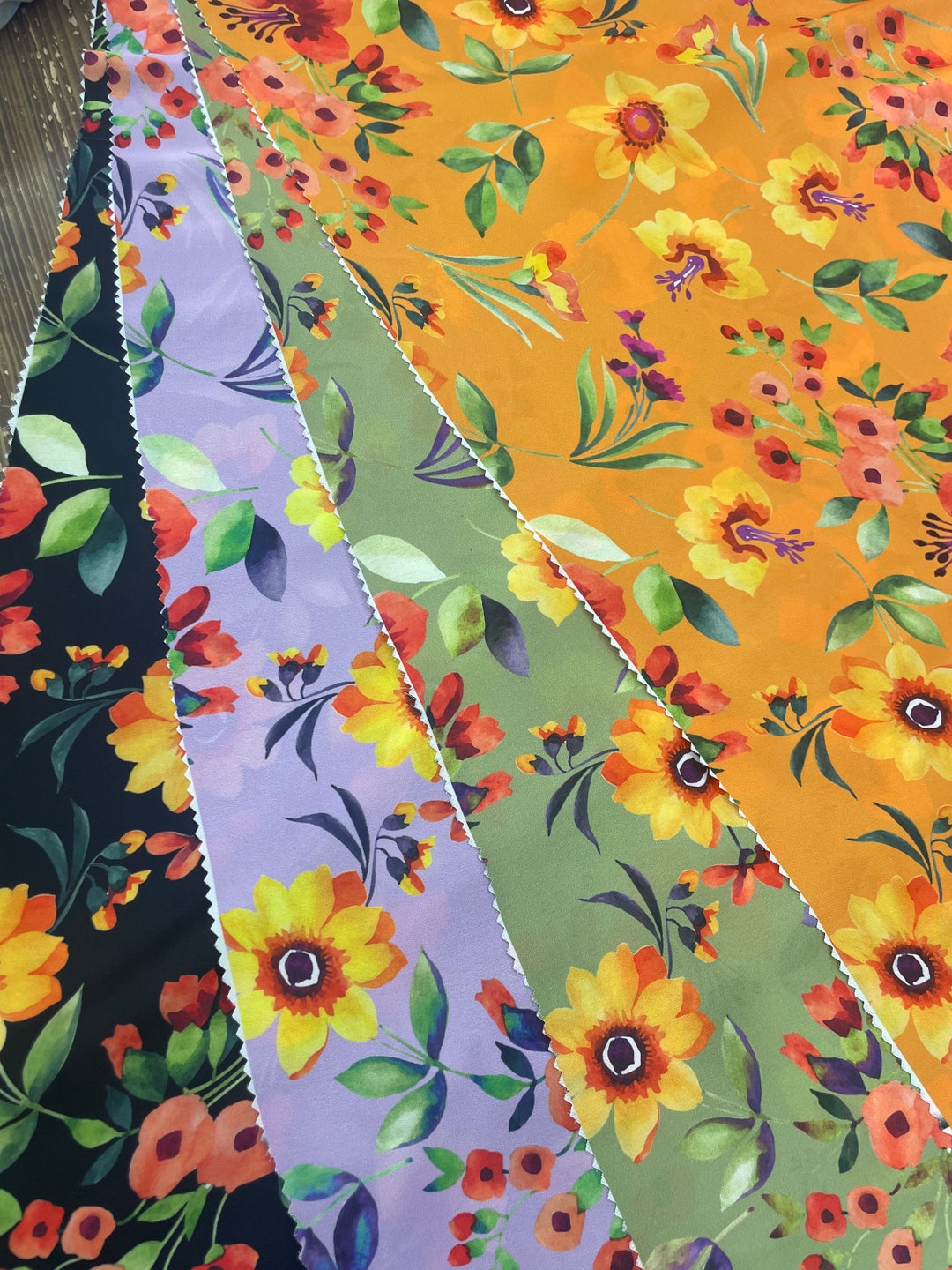 Color Color Floral Silky Satin Fabrics If Desired, Ground Color Can Be ...