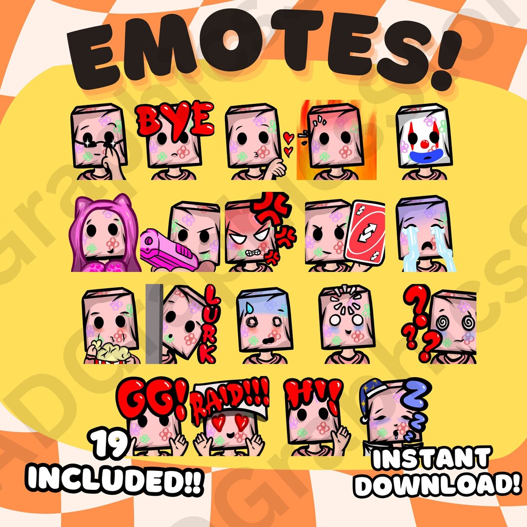 19 Paperbag Emote Pack , Instant Download, Pngtuber Anime Avatar ...