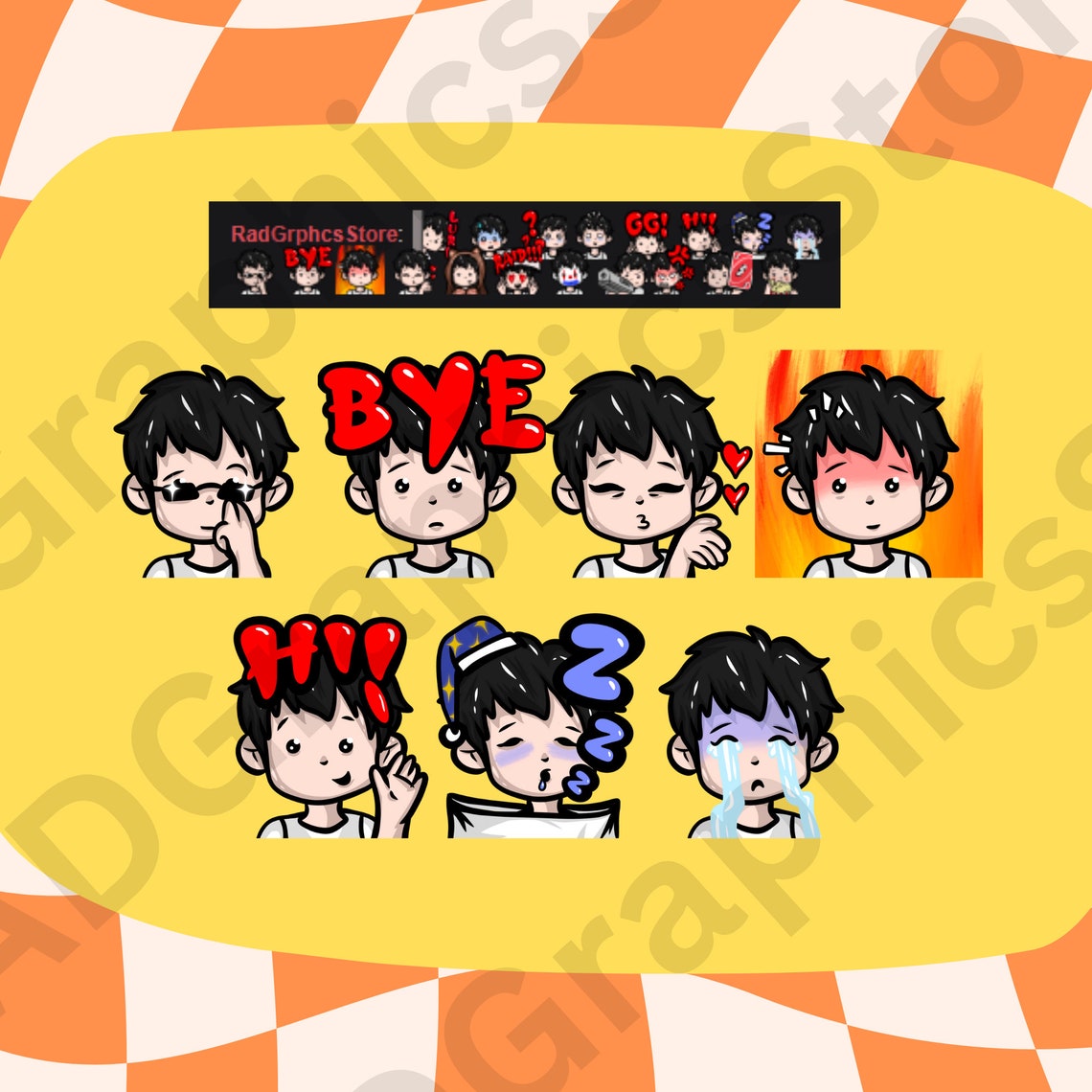19 Black Hair Boy Emote Pack , Instant Download, Pngtuber Anime Avatar ...