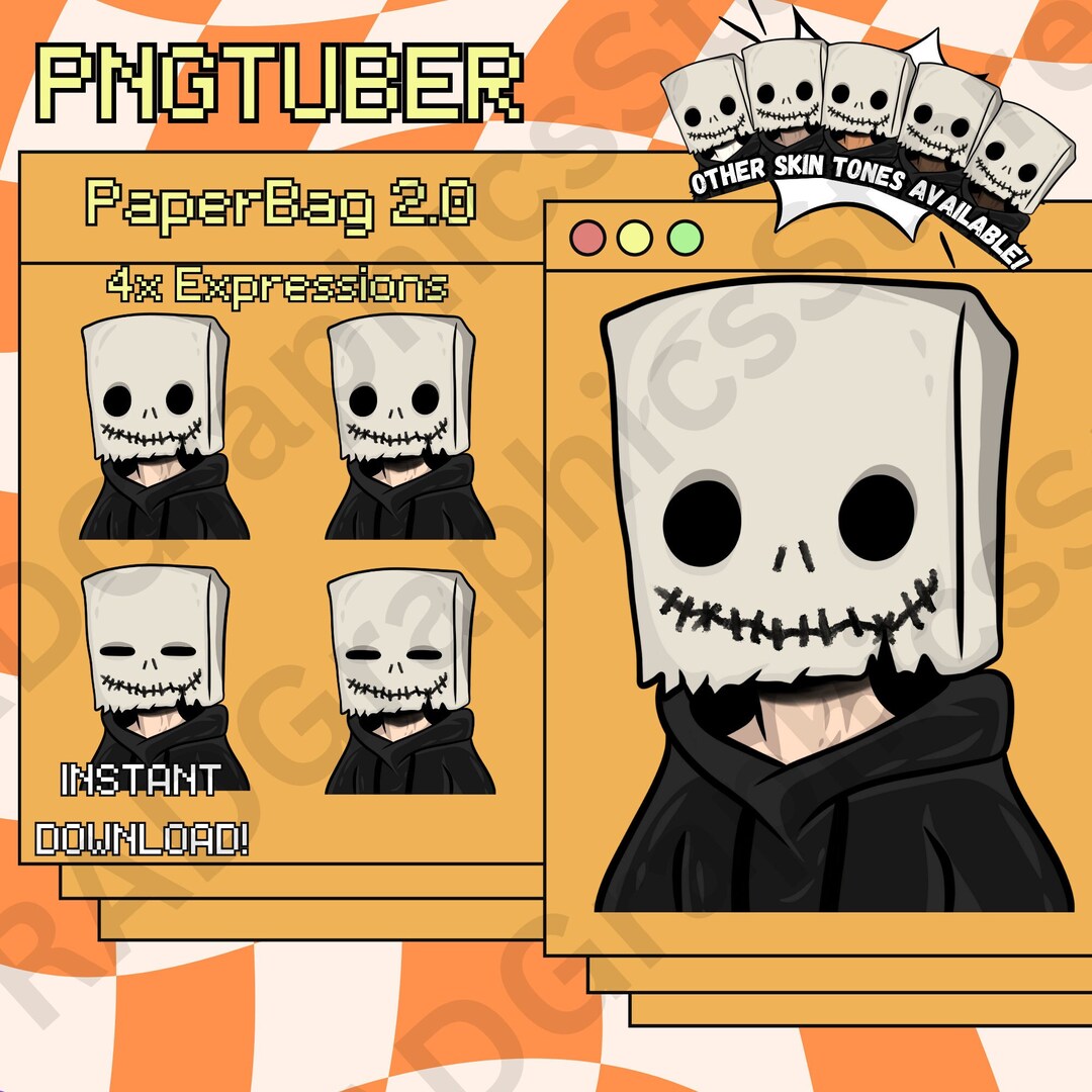 Skeleton Paper Bag Pngtuber Avatar: 4 Expressions (instant Download) - Etsy