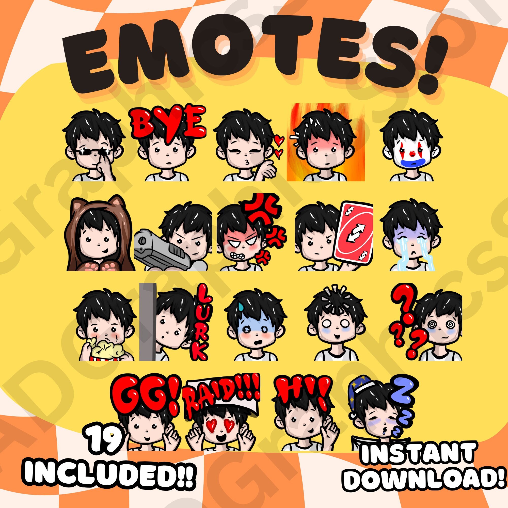 19 Black Hair Boy Emote Pack , Instant Download, Pngtuber Anime Avatar ...