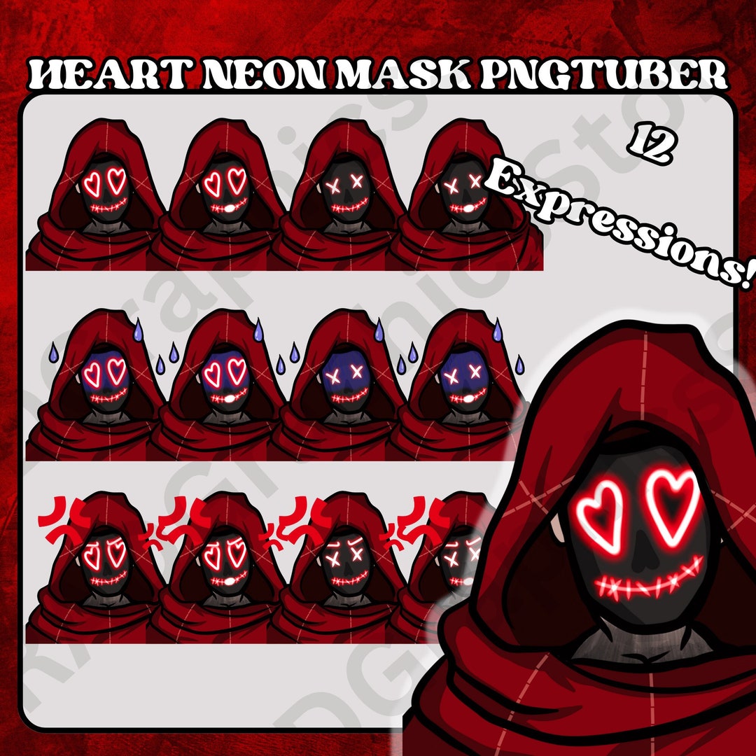 Heart Neon Mask, Pngtuber, PNG Tuber, Instant Download, Pngtuber Anime ...
