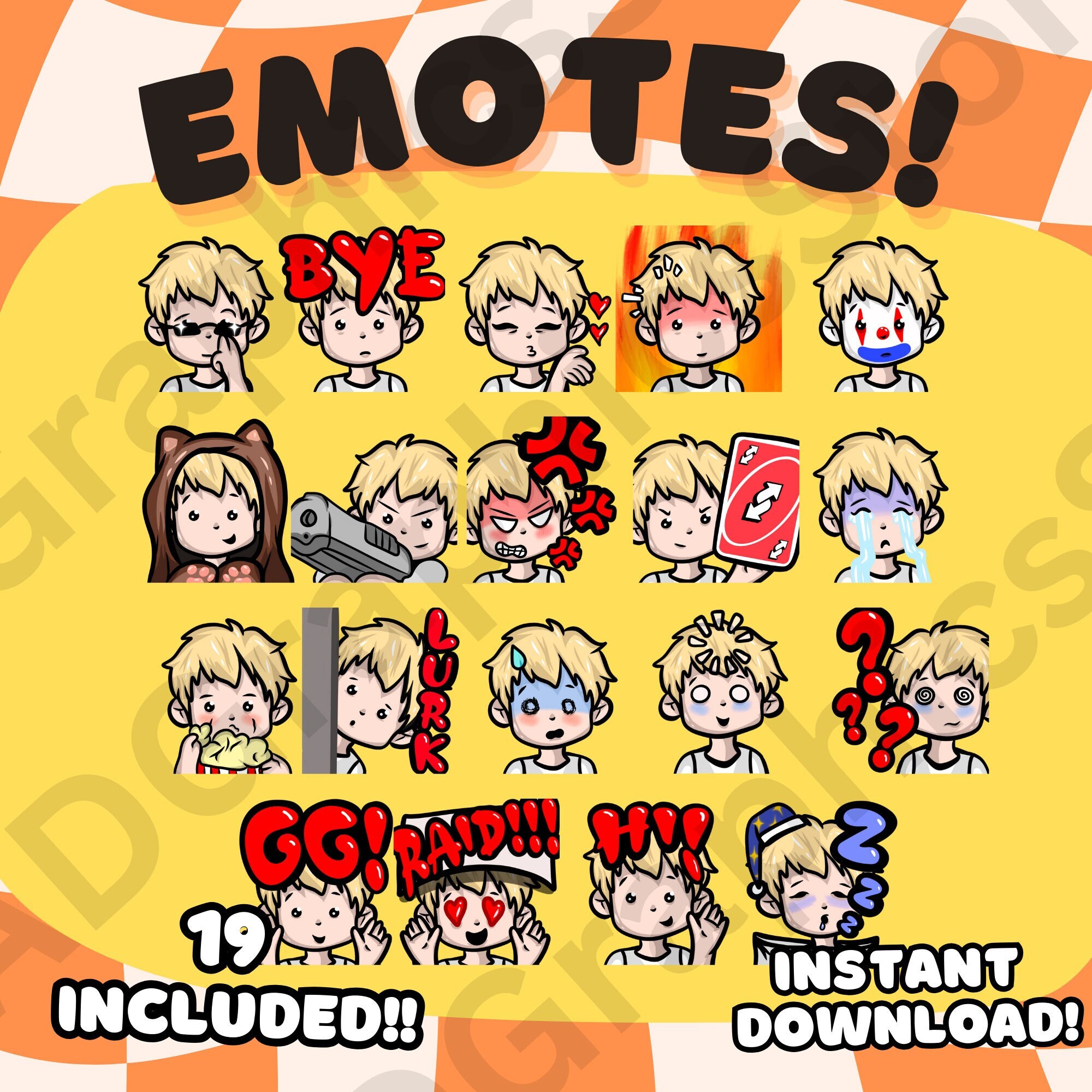 19 Blonde Hair Boy Emote Pack Instant Download Pngtuber - Etsy