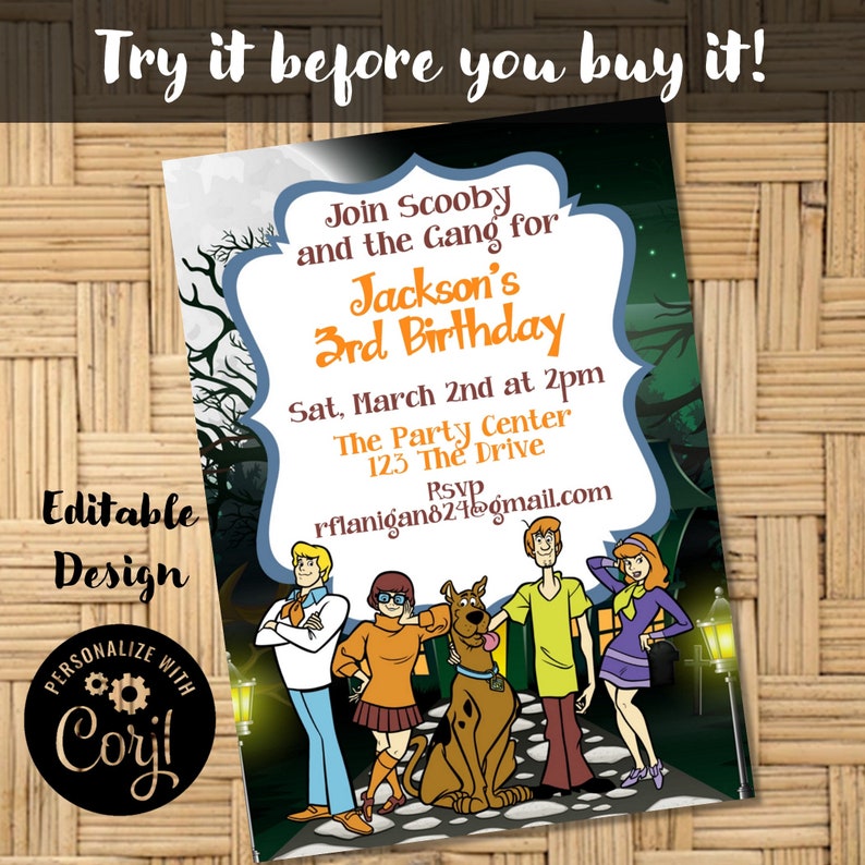 Editable Scooby Doo Printable Birthday Party Invitation Digital Print ...