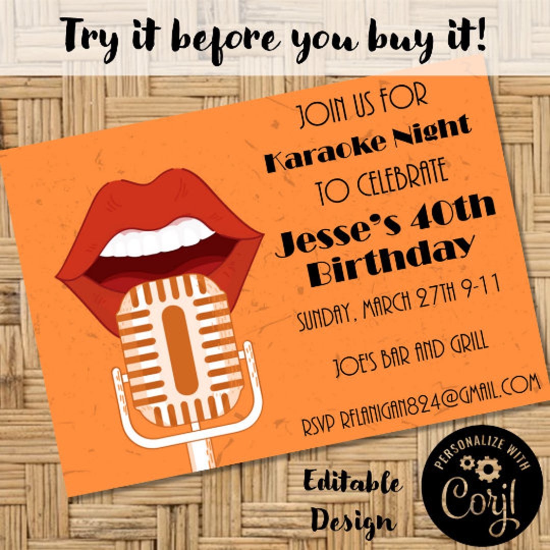Editable Karaoke Party Invitation, Birthday Invitation, Karaoke Party ...