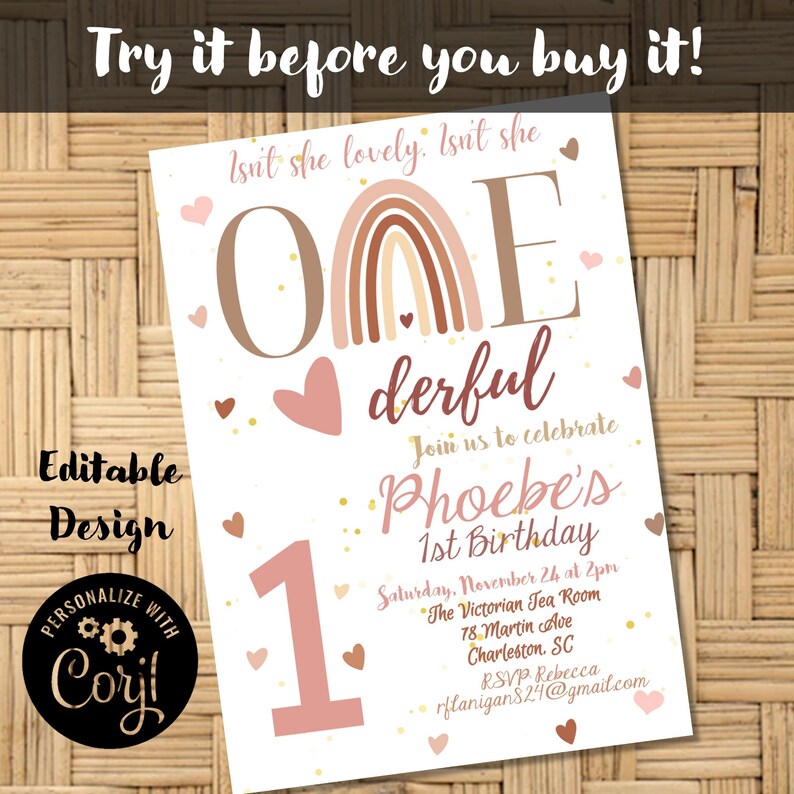 Editable BOHO RAINBOW 1st Birthday Invitation Onederful Invitation ...