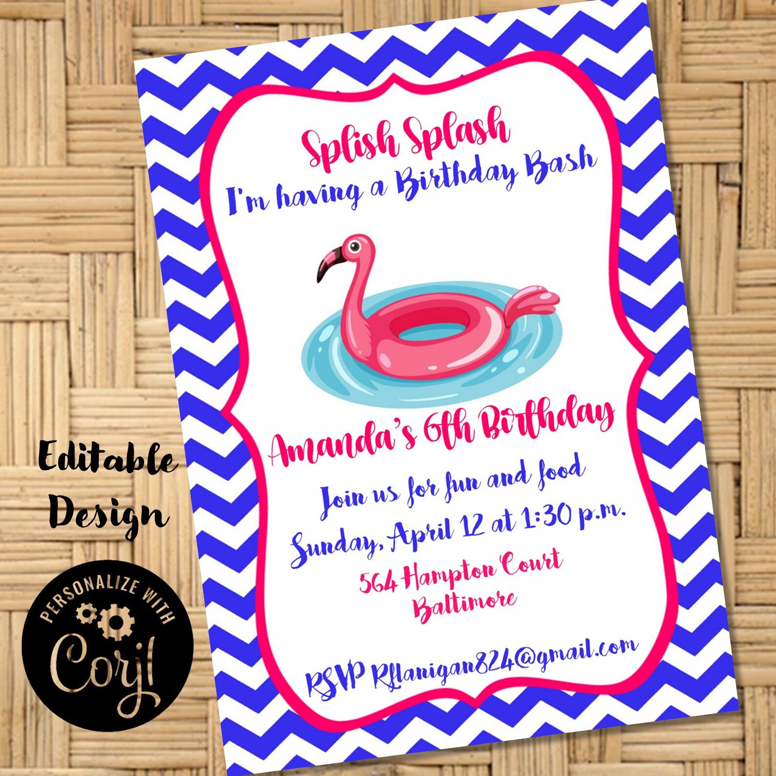 Editable Pool Party Invitation, Flamingo Pool Birthday Invitation, Pool ...