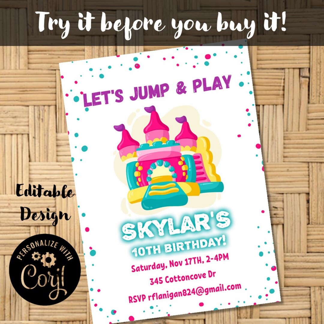 Editable Let's Jump Bounce House Invitation, Bounce Invitation, Bounce ...