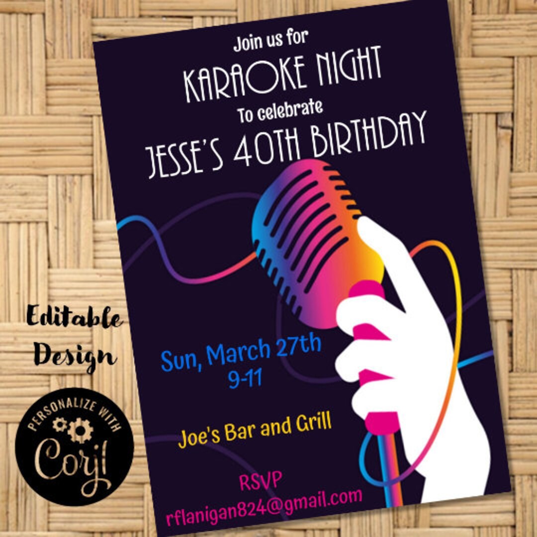 Editable Karaoke Party Invitation, Birthday Invitation, Karaoke Party ...
