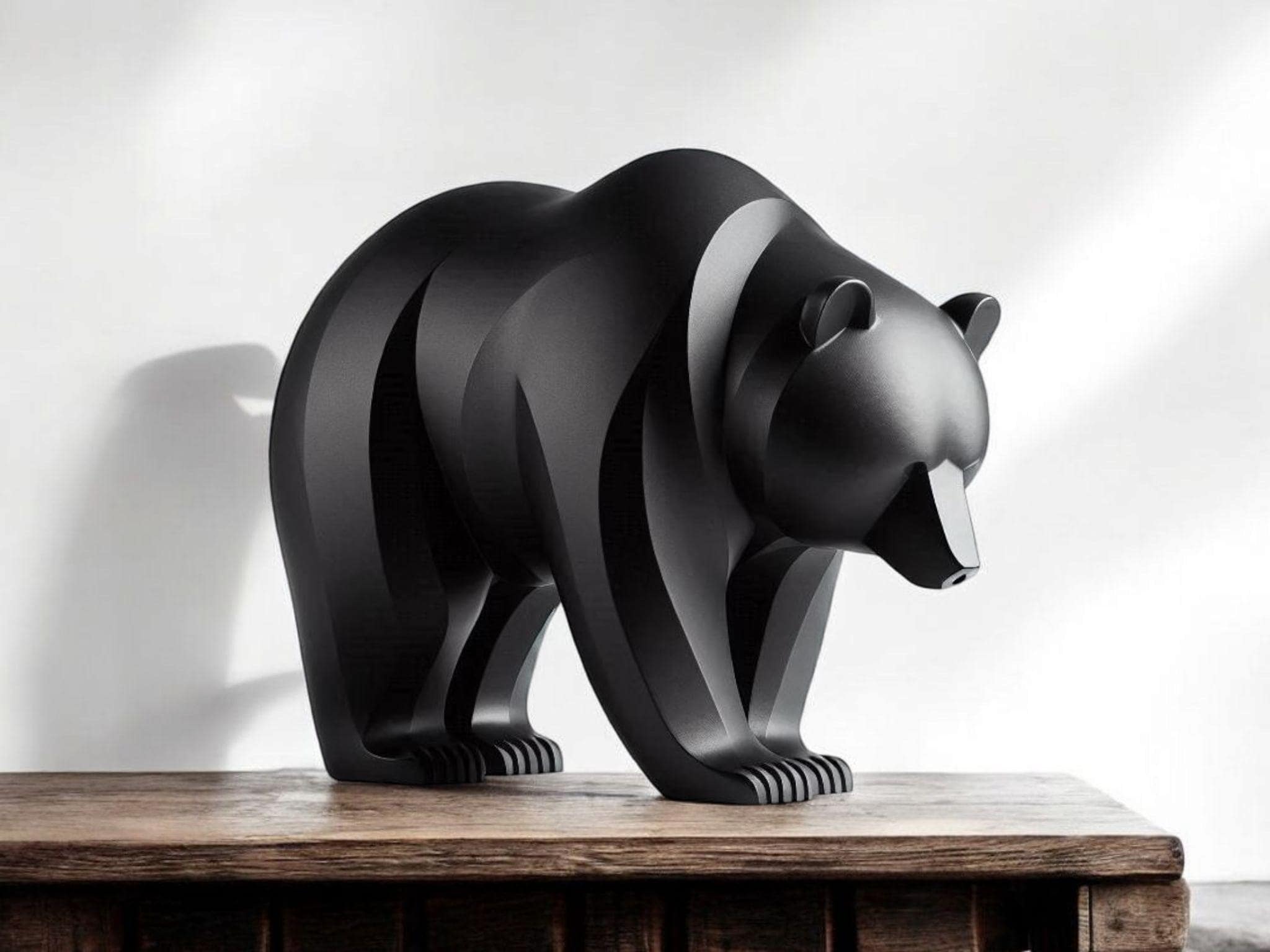 Modern Bear Statue 3D Printed Black Bear Decor Minimal Animal Sculpture ...
