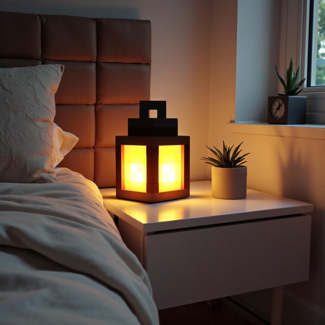 Pixel Lantern Gamer Room Lamp 3D Printed Block Bedside RGB Style Night ...