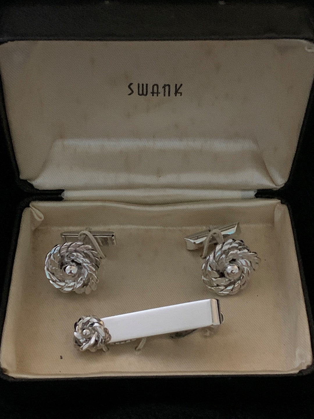 Swank Silver-tone Cufflinks and Tie Clip, Scrolls, Flower - Etsy