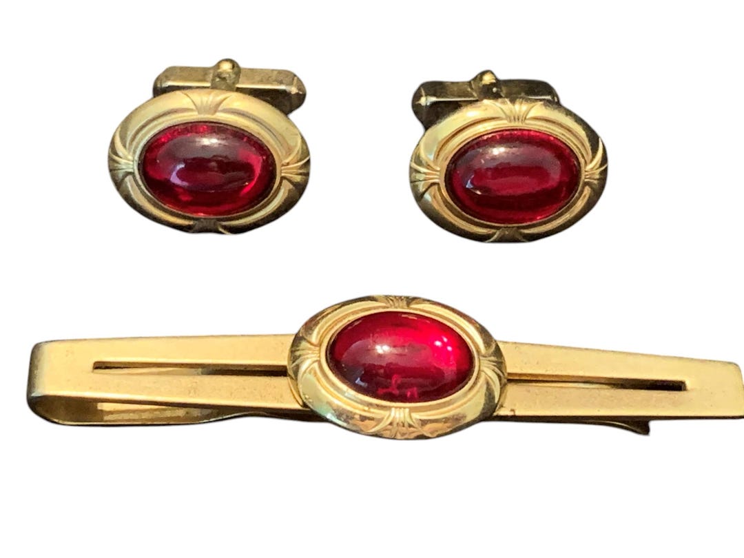 Vintage Anson Cufflinks /made in U.S.A./ Red Cabachon Cufflinks and Tie ...