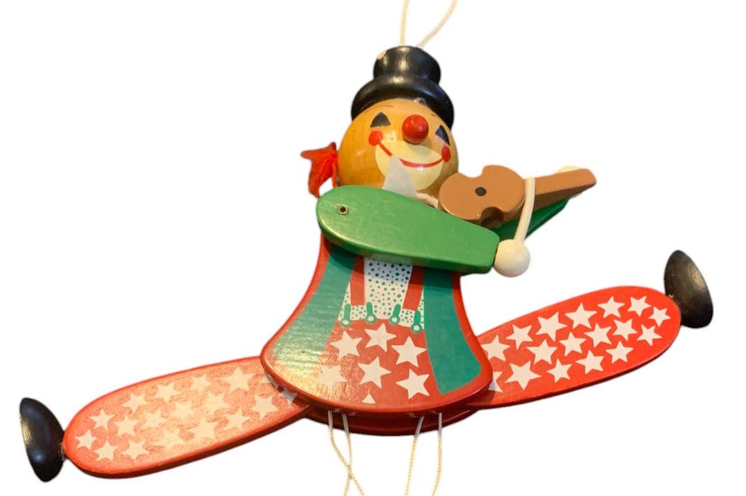 Sevi Italy Wooden String Toy Clown Playing Violin - Etsy