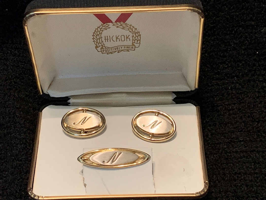 Hickok Initialed With "n" / 3 Piece Set - Cufflinks and Tie Clip / Two ...