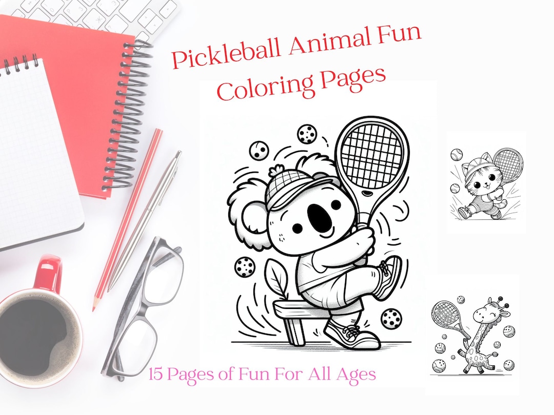 Animal Pickleball Playing Coloring Pages for All Ages , 15 PDF Coloring ...