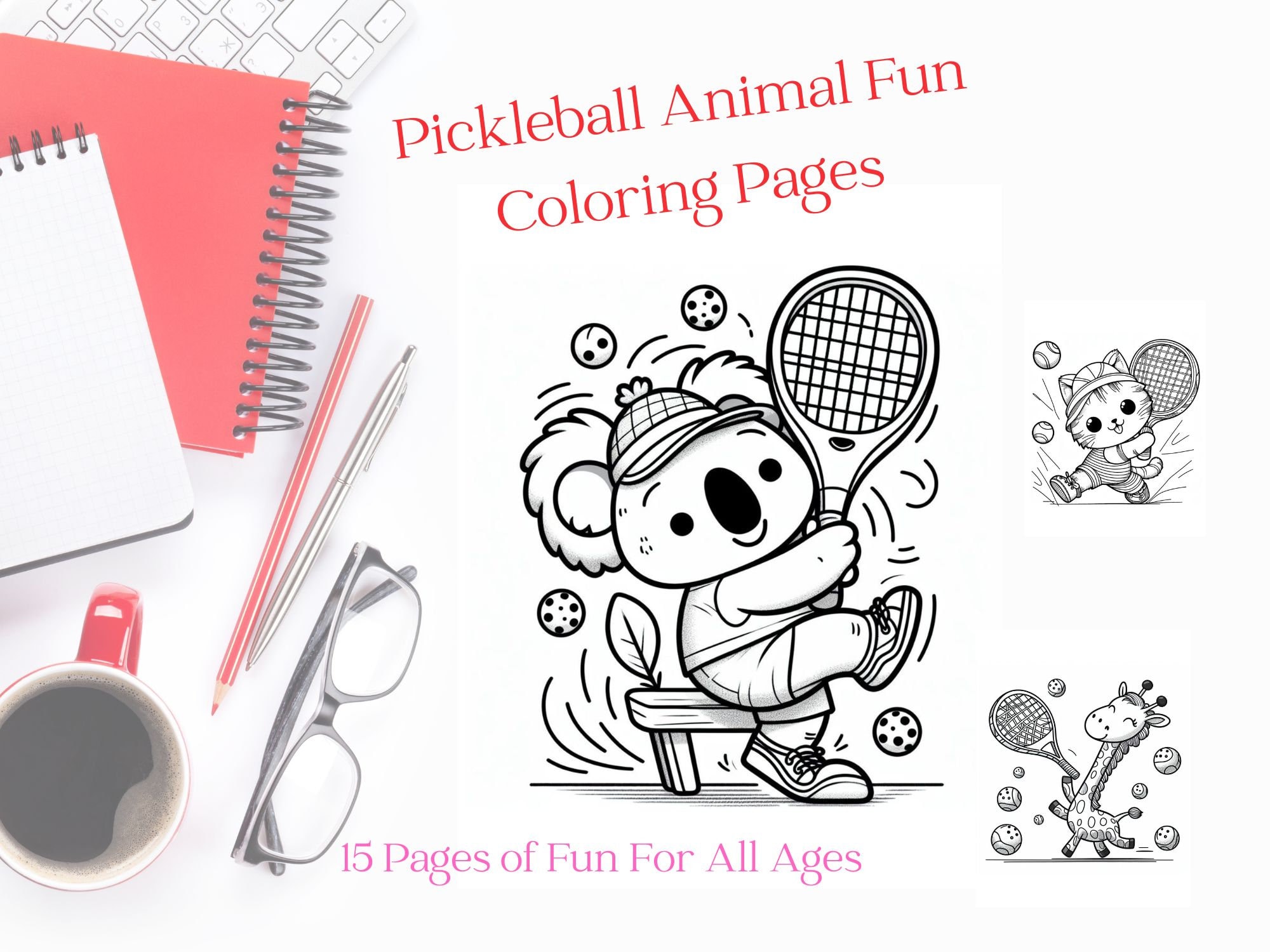Animal Pickleball Playing Coloring Pages for All Ages , 15 PDF Coloring ...