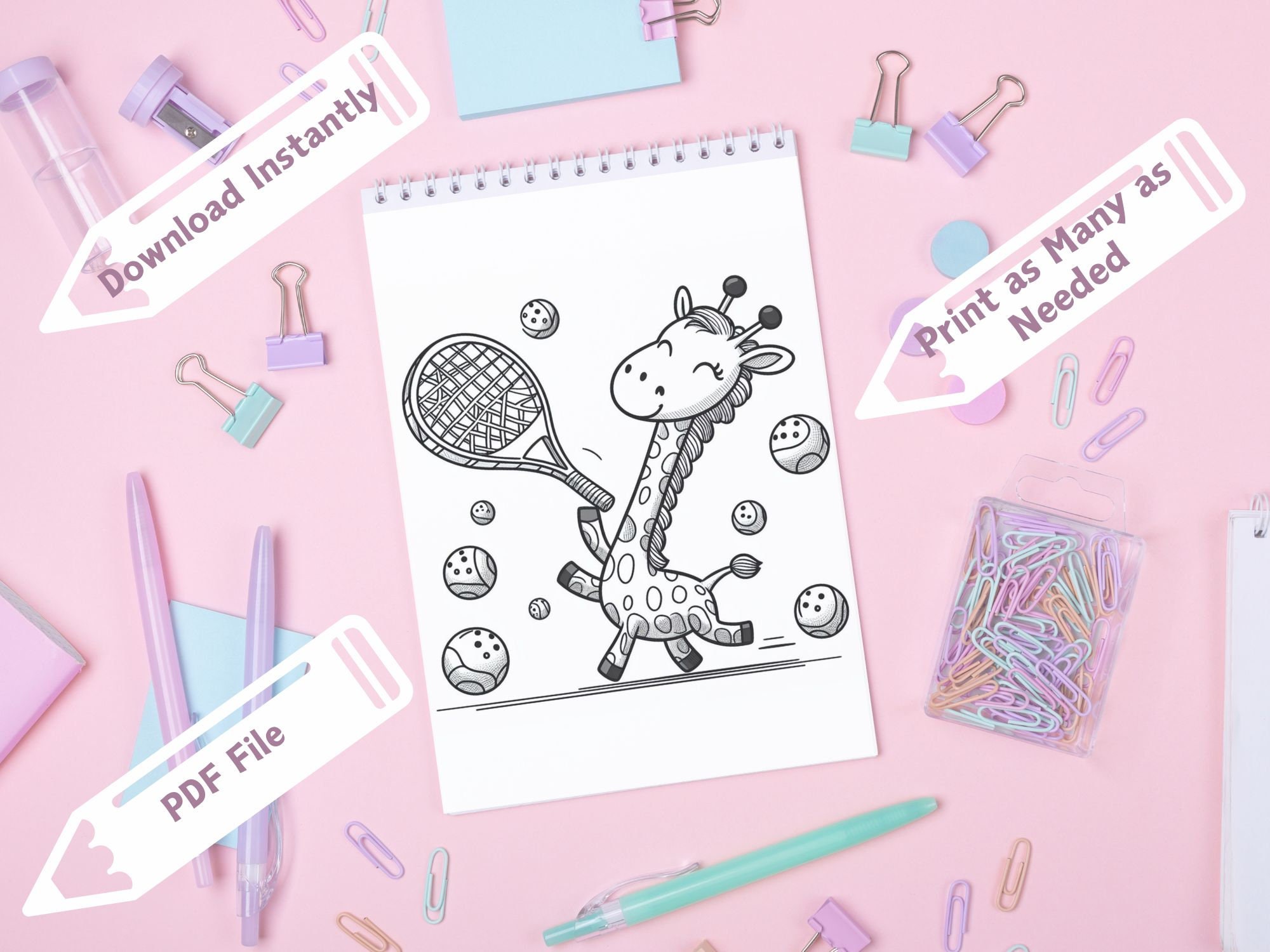 Animal Pickleball Playing Coloring Pages for All Ages , 15 PDF Coloring ...