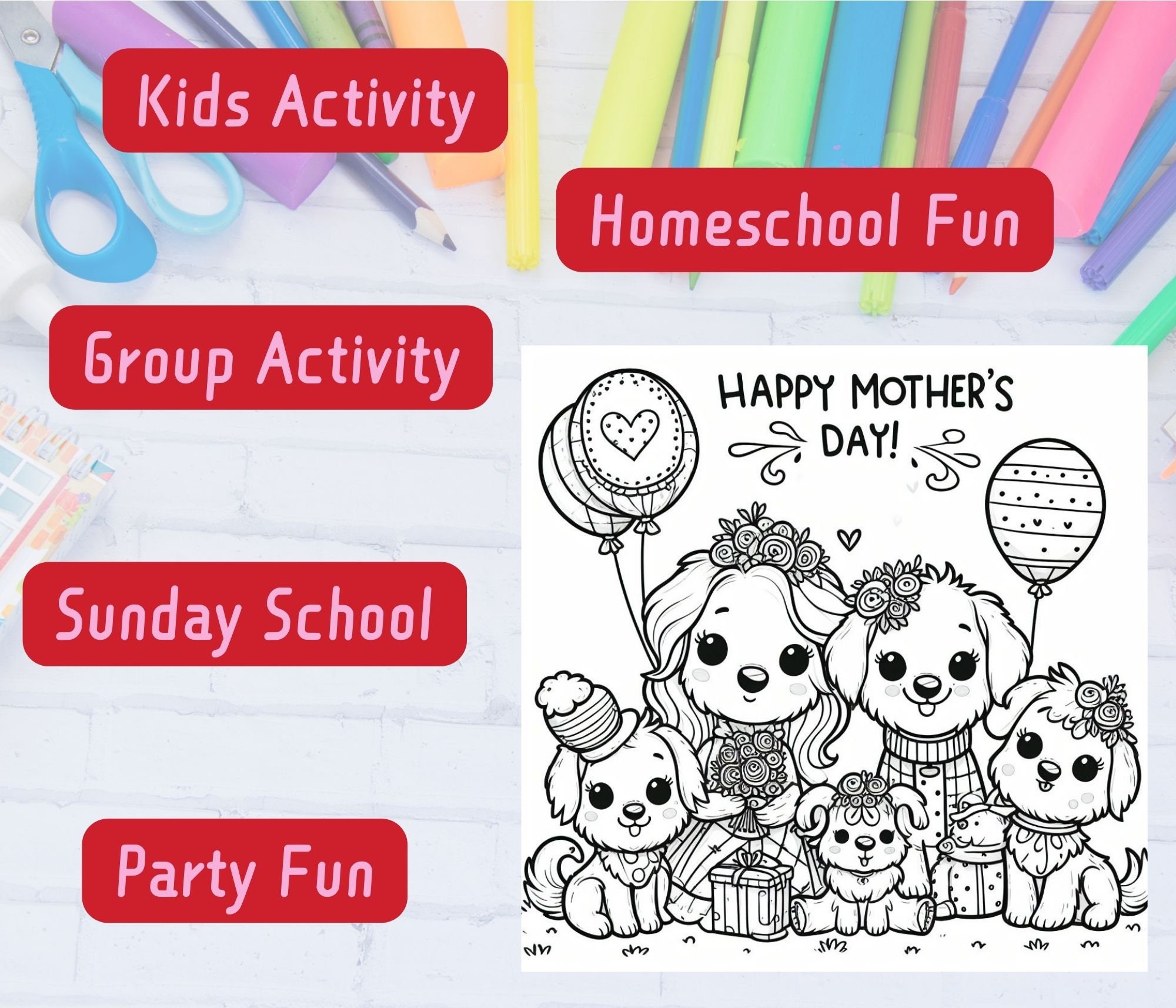 Mother's Day Coloring Pages, Animal Fun PDF Instant Download, Family ...