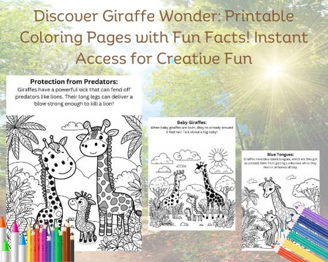 Giraffe Wonder Printable Coloring Pages With Fun Facts, Instant Digital ...