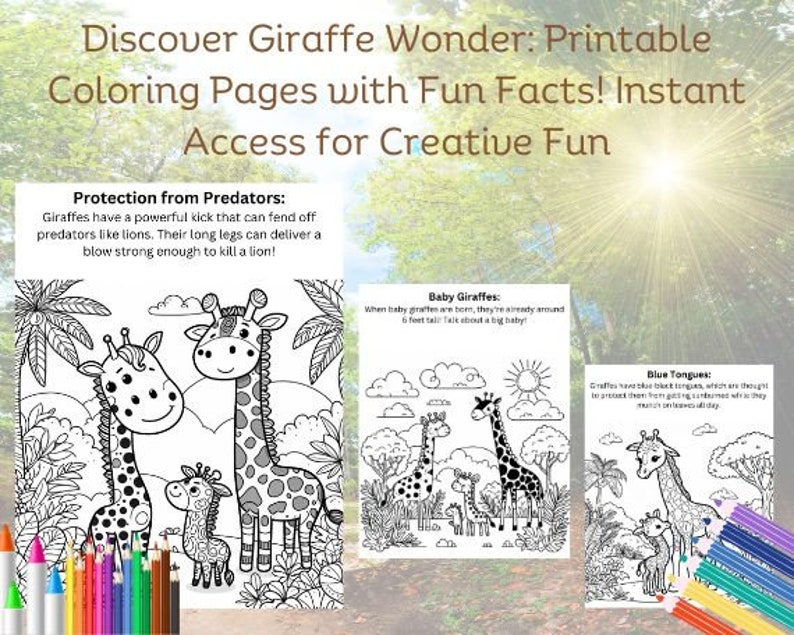 Giraffe Wonder Printable Coloring Pages With Fun Facts, Instant Digital ...