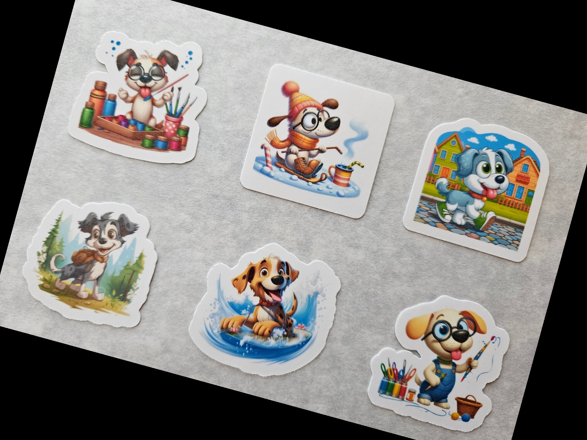 Dog Cartoon Adventure Sticker Collection, Playful Pup Illustrations ...