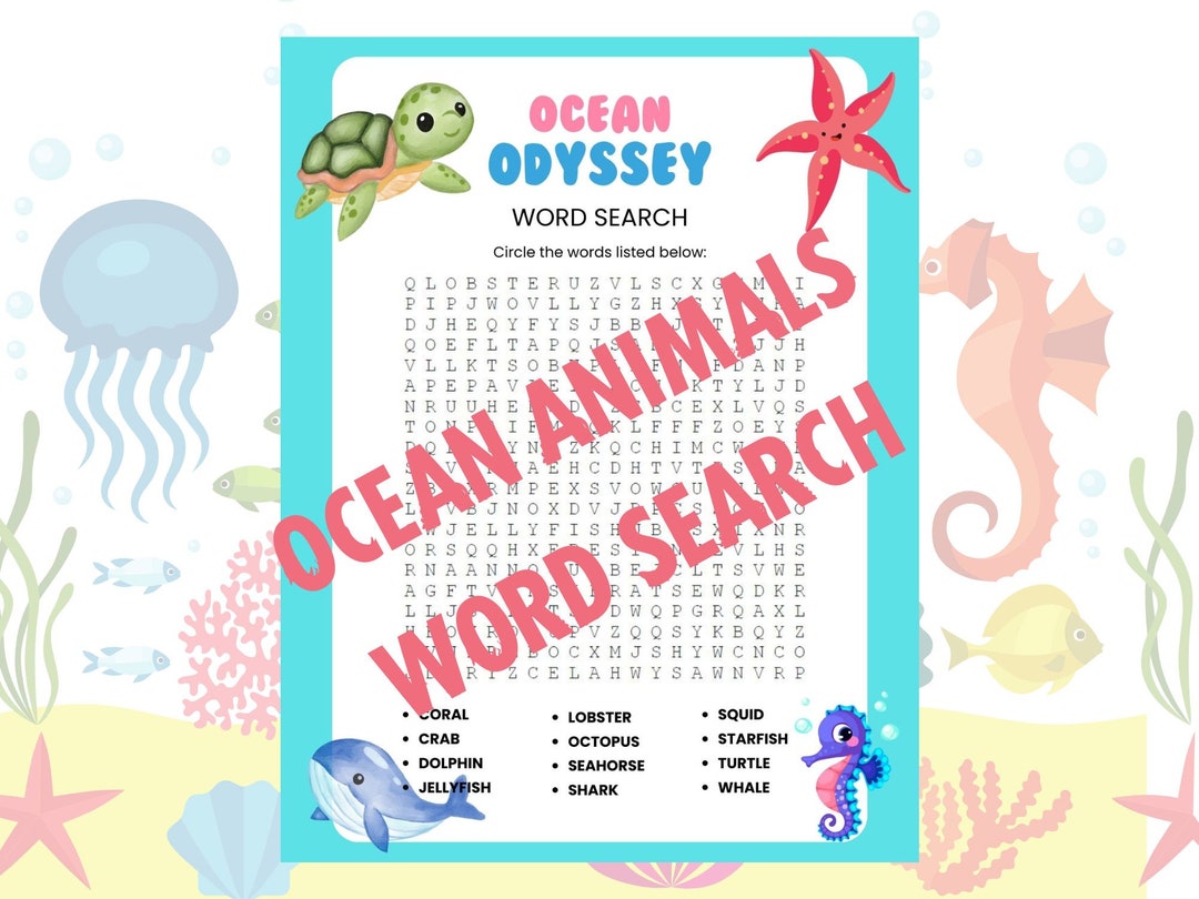 Ocean Odyssey Word Search PDF Digital Printable Water Animals Edition ...