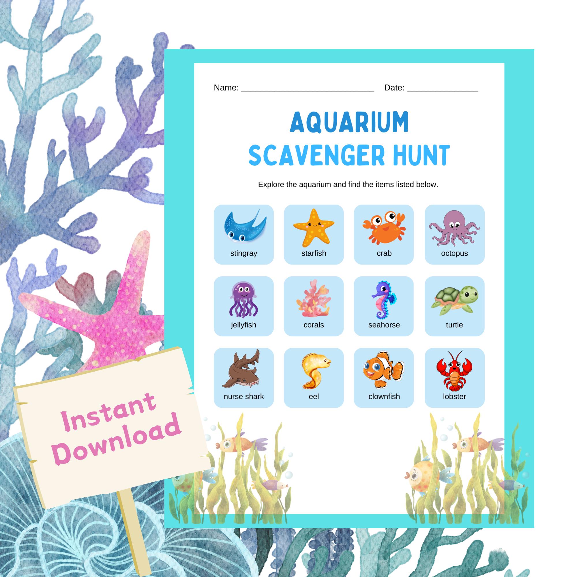 Aquarium Scavenger Hunt Printable | Kids Marine Life Activity ...
