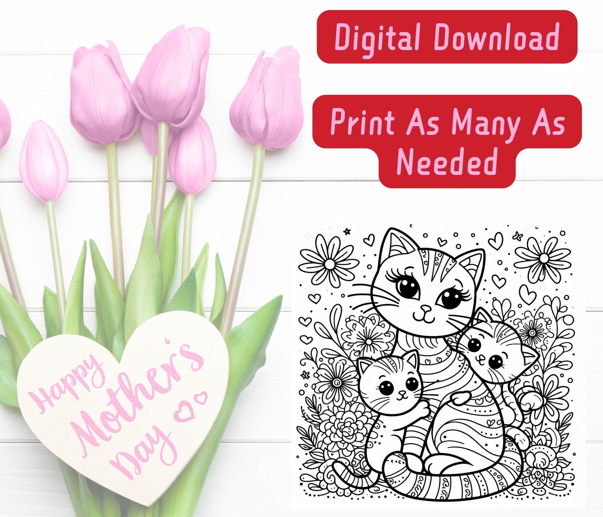 Mother's Day Coloring Pages, Animal Fun PDF Instant Download, Family ...