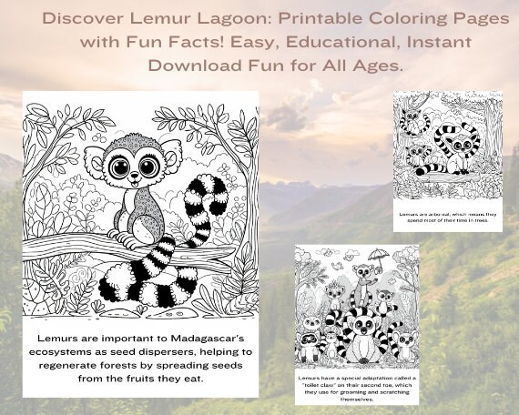 Lemur Lagoon Printable Coloring Pages With Fun Facts, Easy, Educational ...