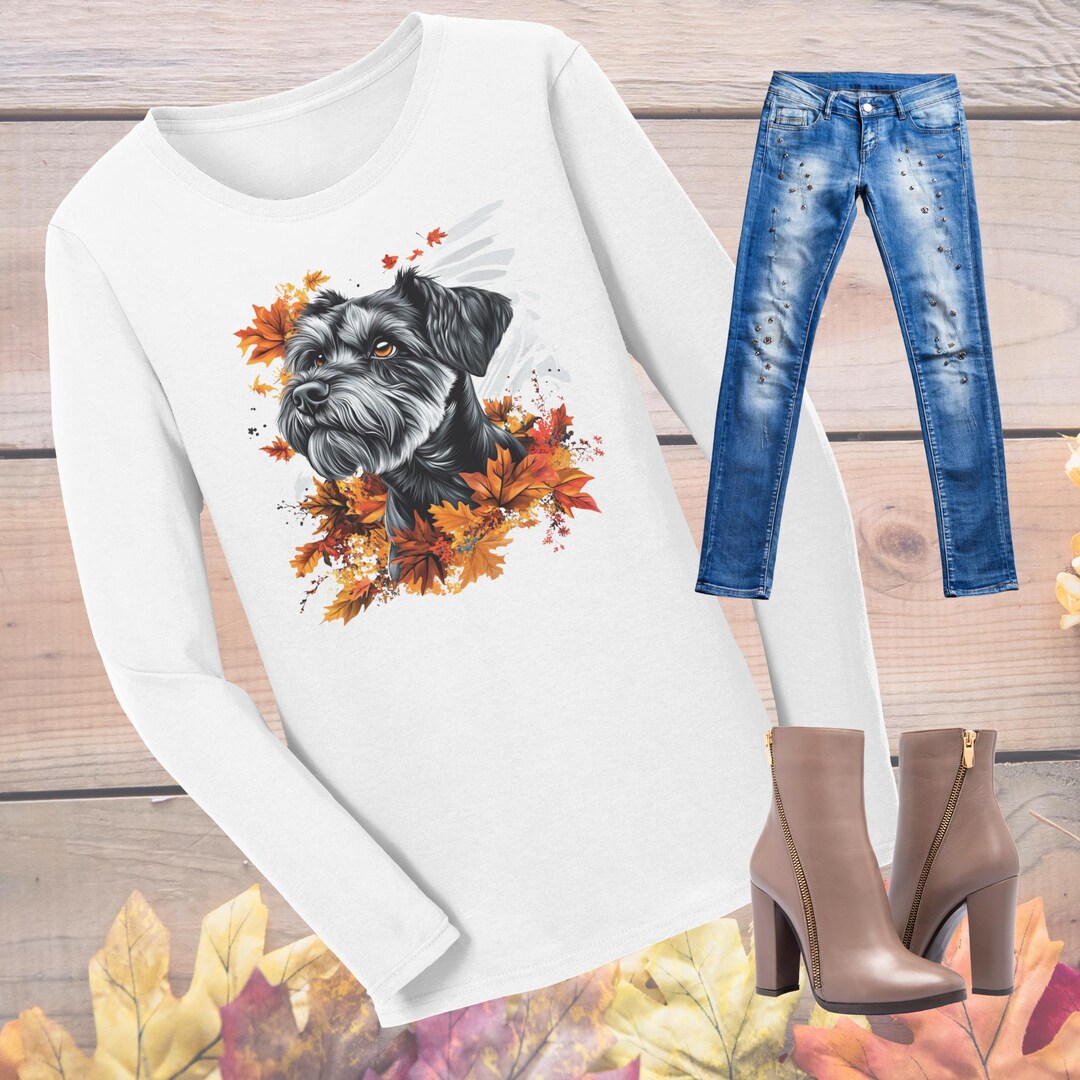 Autumn Schnauzer Long Sleeve Shirt for Dog Lovers Cozy Fall Fashion ...