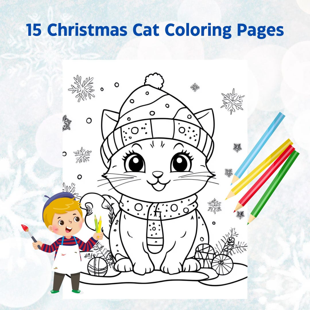 Printable Christmas Cat Coloring Pages Set of 15 Festive Designs ...