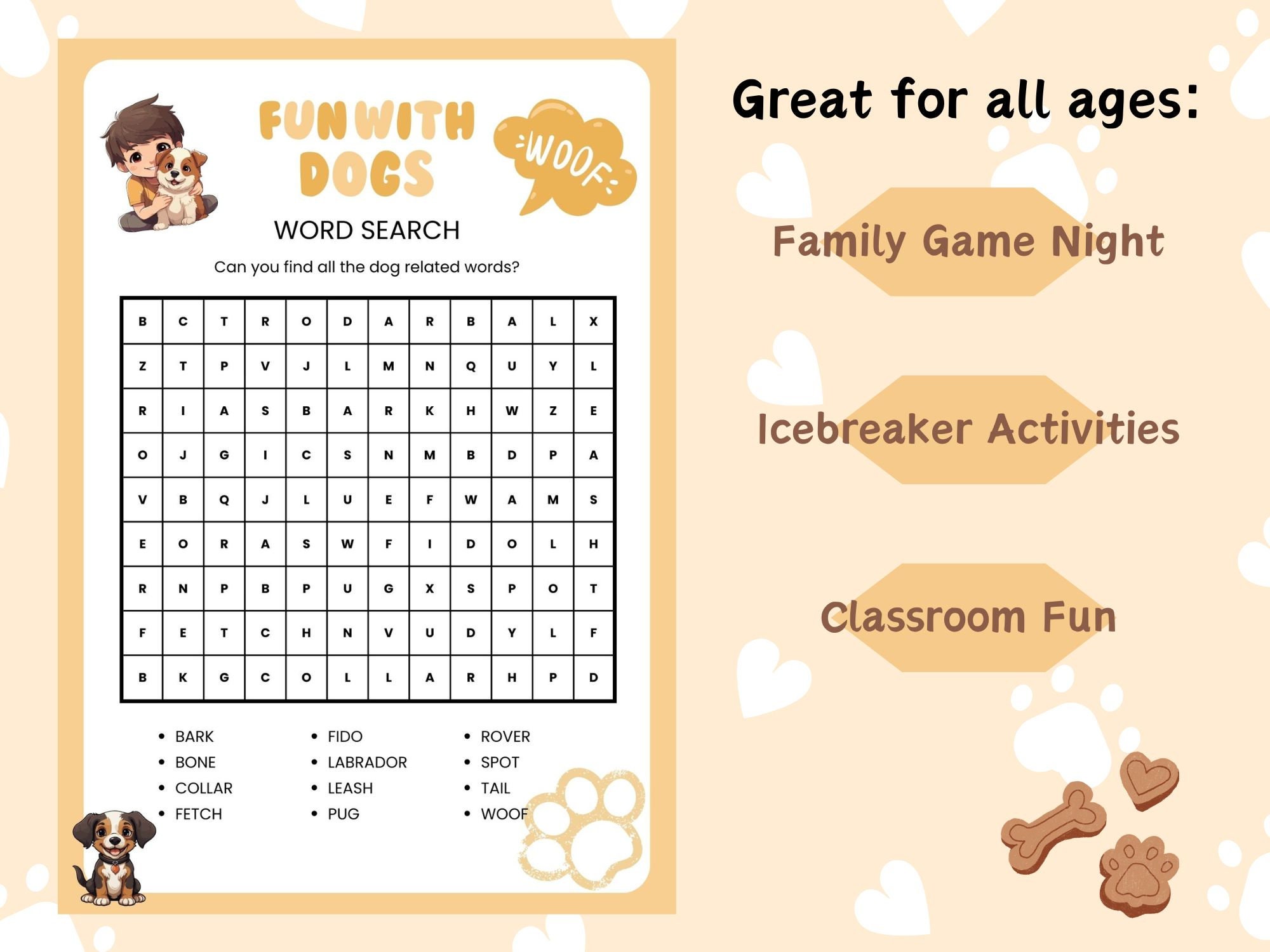 Canine Challenge Digital Download Printable Dog Word Search Puzzle W ...