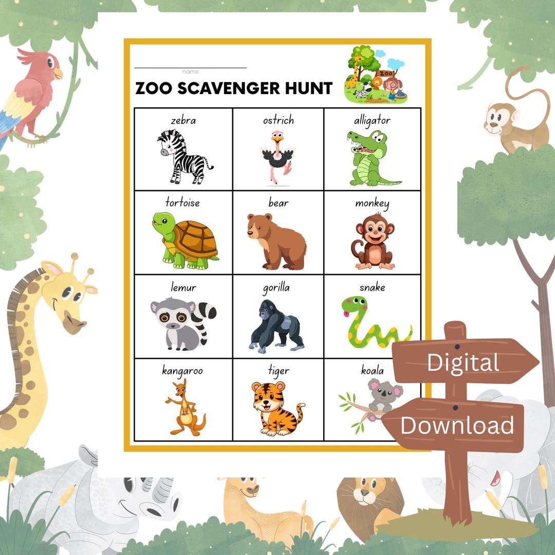 Zoo Scavenger Hunt Printable - Fun & Educational Animal Game for Kids ...