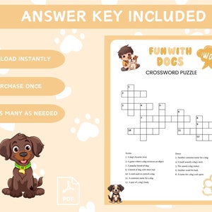 Printable Dog-themed Crossword Puzzle, Canine Brain Teaser W/answers ...