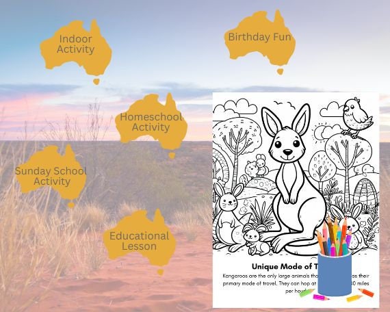 Kangaroo Coloring Fun Printable Pages Facts, Educational Relaxing ...
