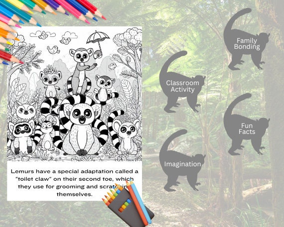 Lemur Lagoon Printable Coloring Pages With Fun Facts, Easy, Educational ...