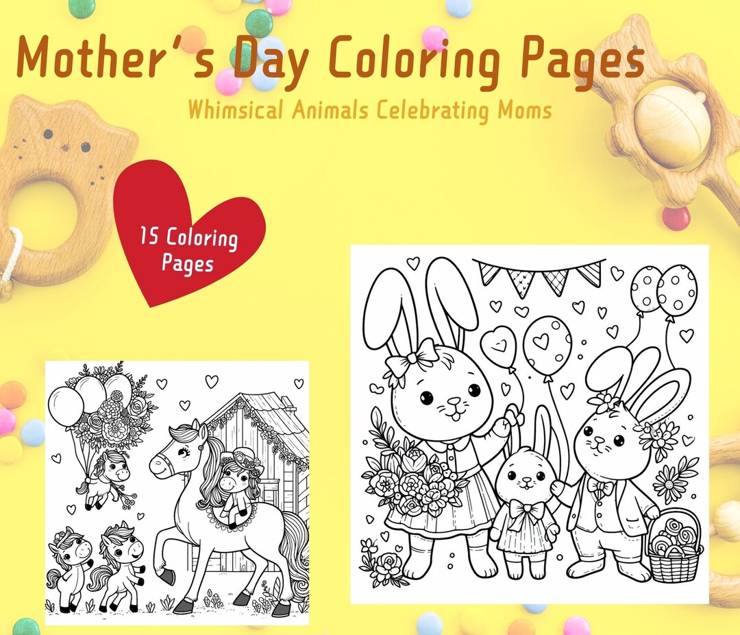 Mother's Day Coloring Pages, Animal Fun PDF Instant Download, Family ...