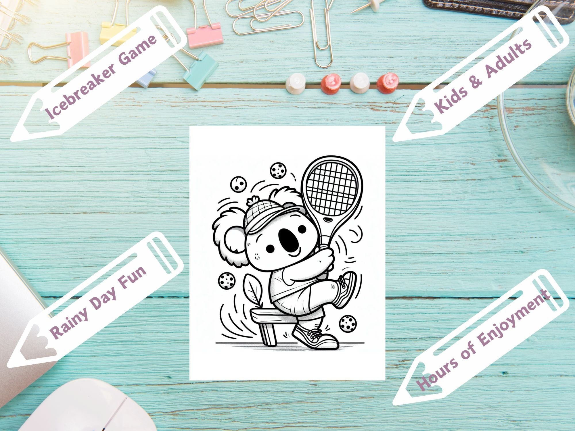 Animal Pickleball Playing Coloring Pages for All Ages , 15 PDF Coloring ...