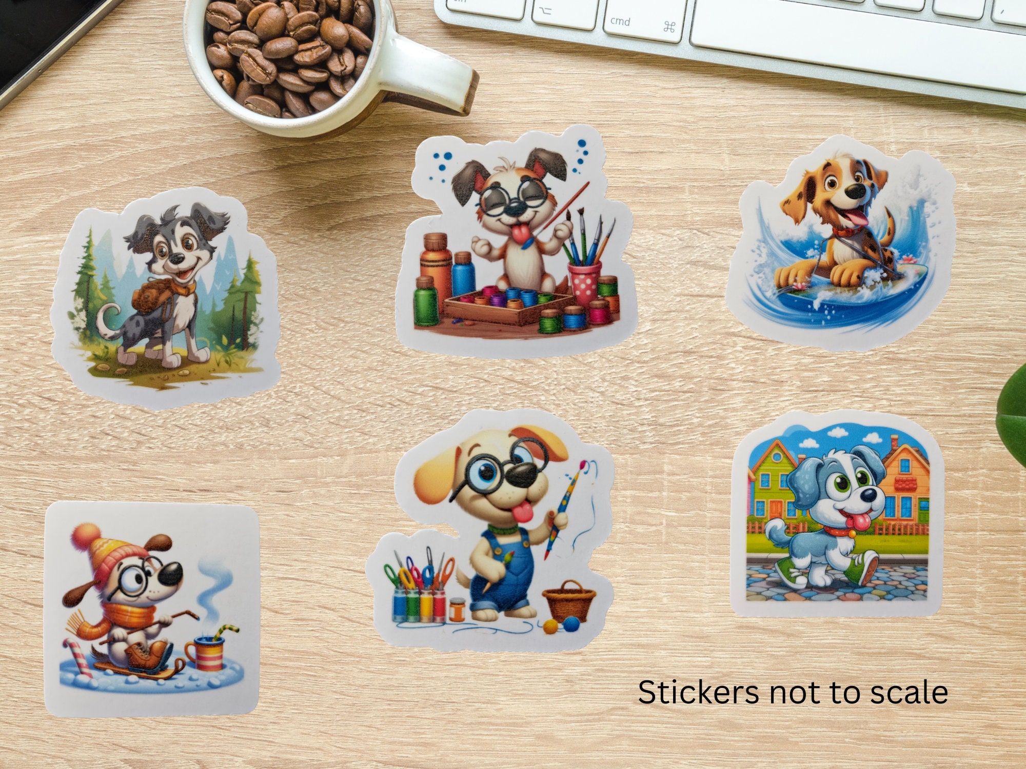 Dog Cartoon Adventure Sticker Collection, Playful Pup Illustrations ...