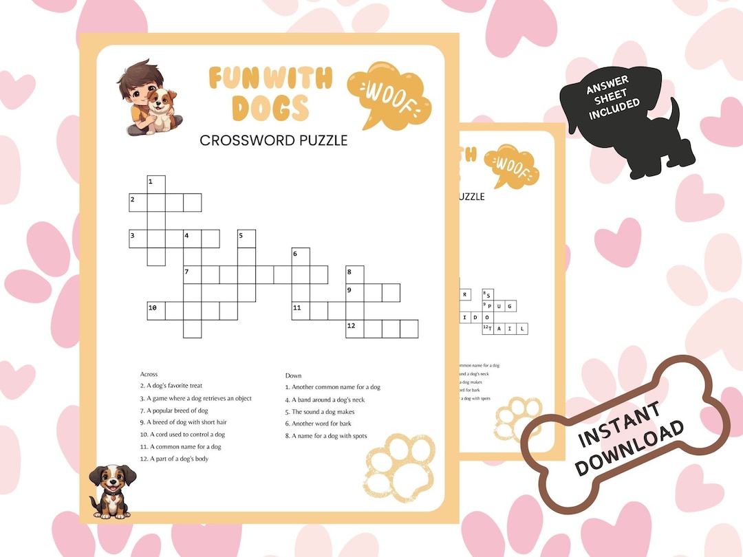 Printable Dog-themed Crossword Puzzle, Canine Brain Teaser W/answers ...