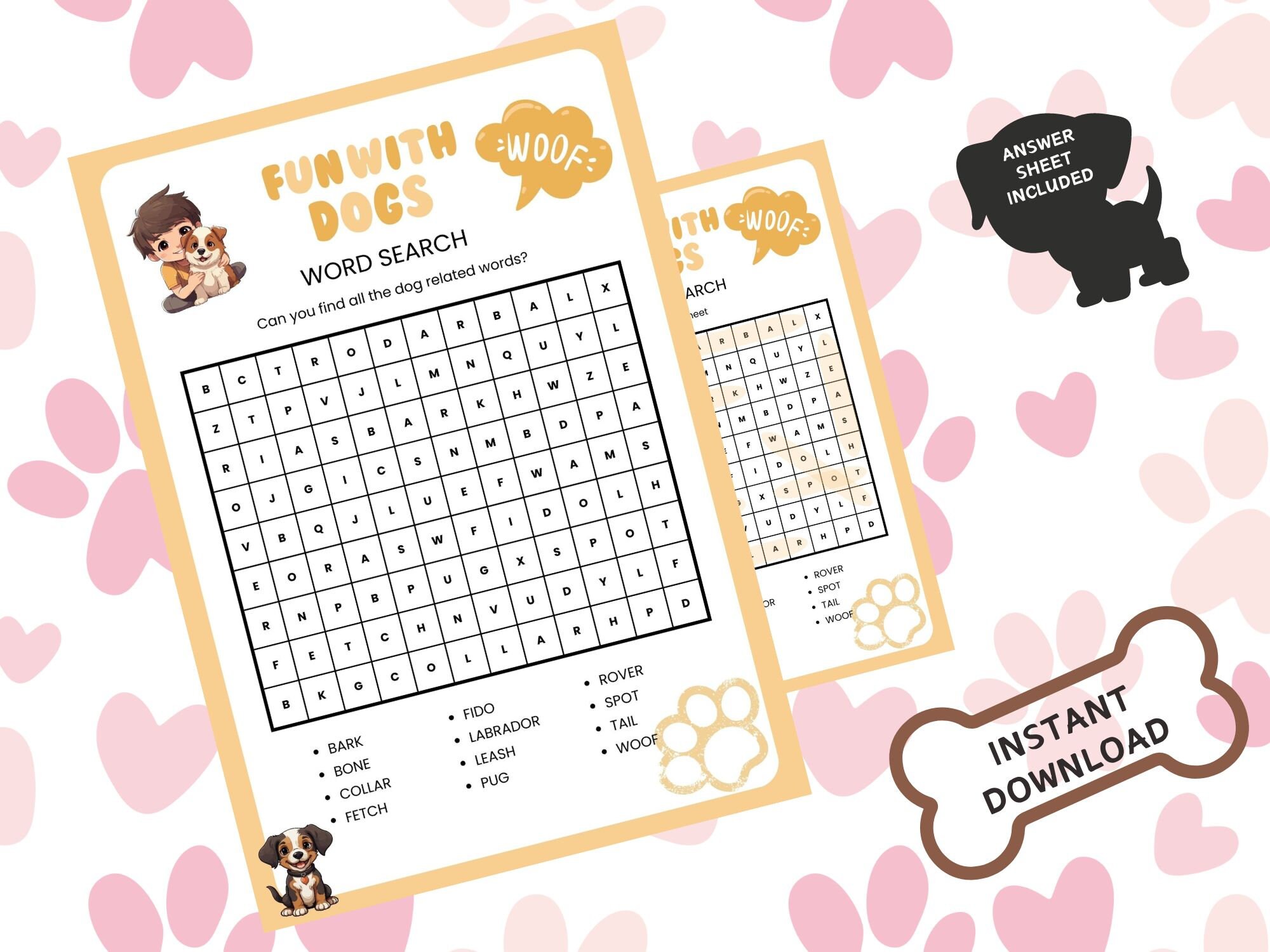 Canine Challenge Digital Download Printable Dog Word Search Puzzle W ...