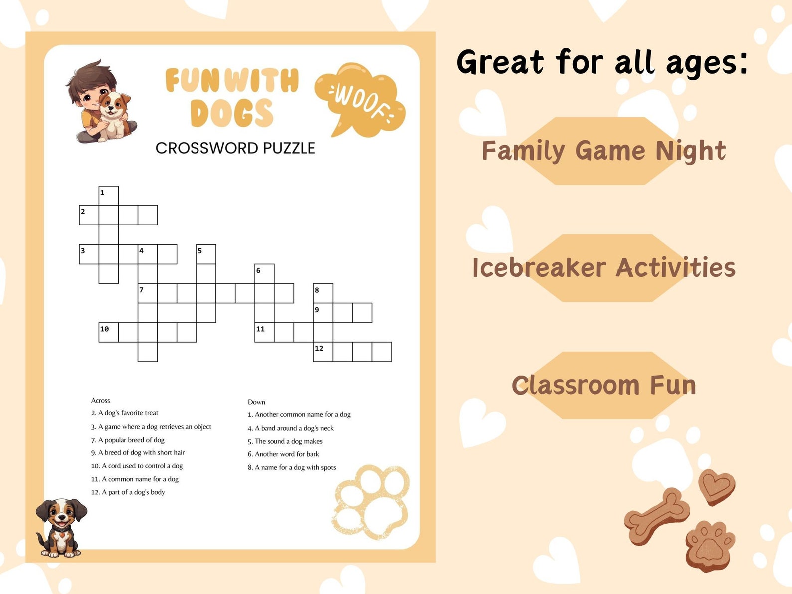 Printable Dog-themed Crossword Puzzle, Canine Brain Teaser W/answers ...